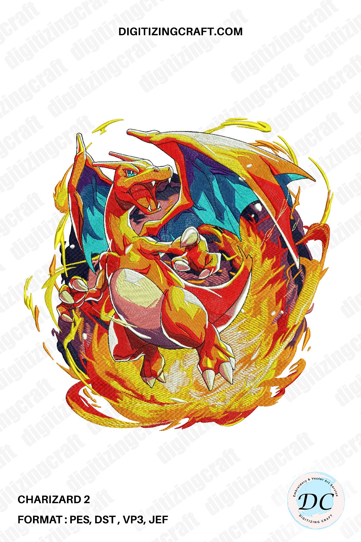 Charizard 2 Pokemon Embroidery design file – Digitizing Craft