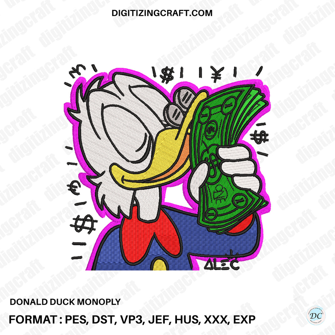 Donald Duck Monopoly Embroidery Design – Digitizing Craft