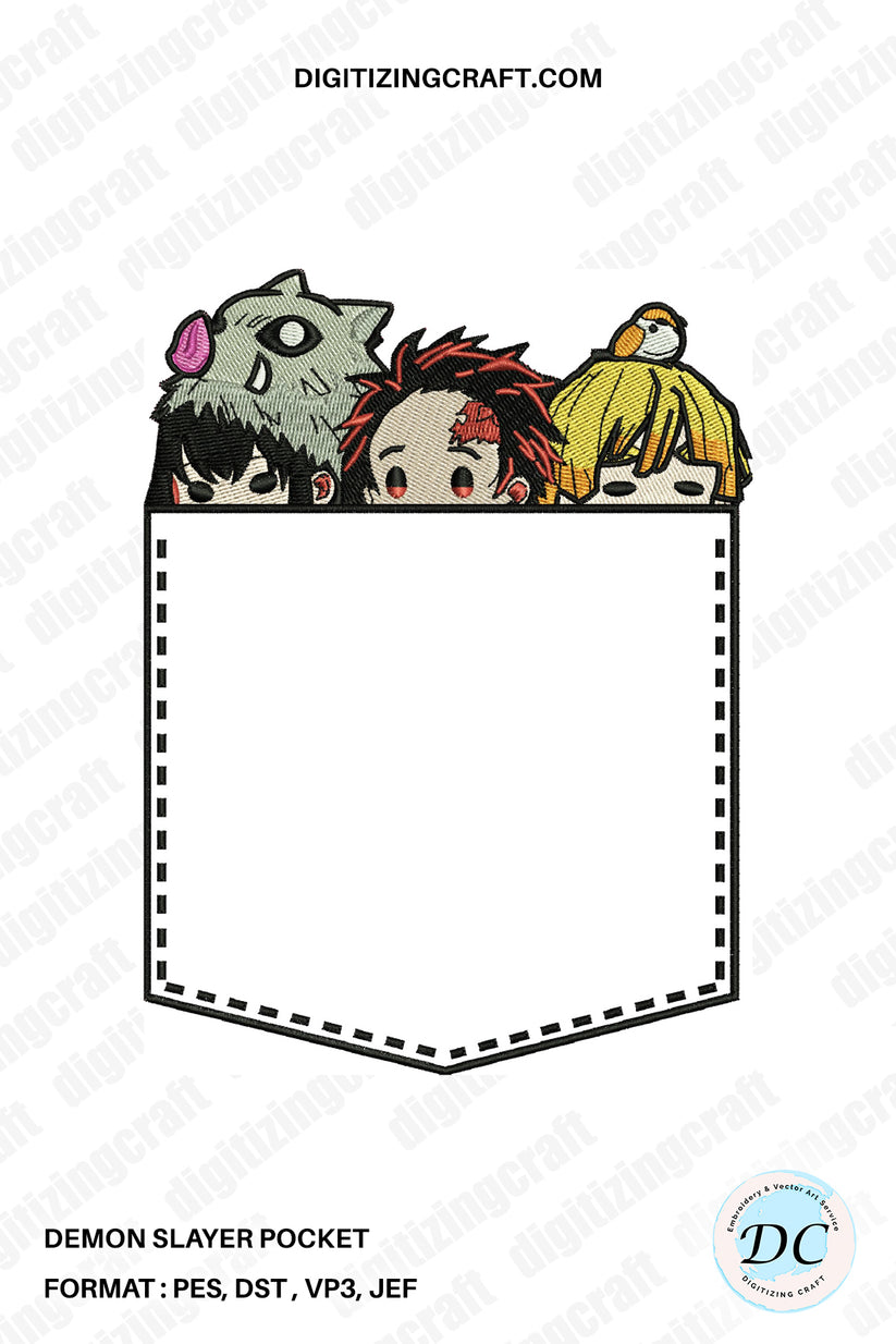 Demon Slayer Pocket Embroidery Design – Digitizing Craft