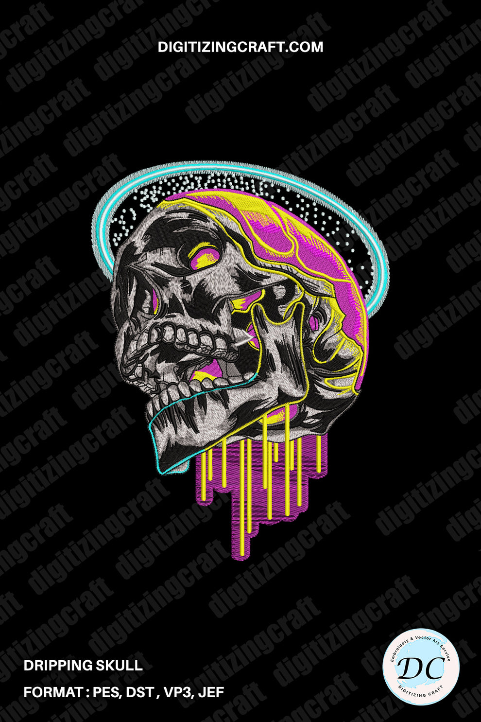 Dripping Skull embroidery design file – Digitizing Craft