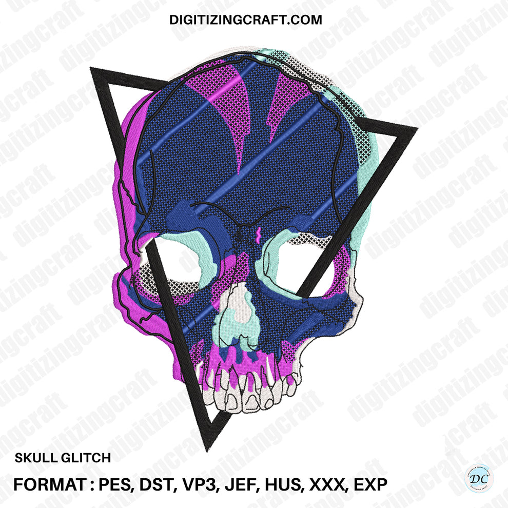Skull Glitch Embroidery Design file – Digitizing Craft
