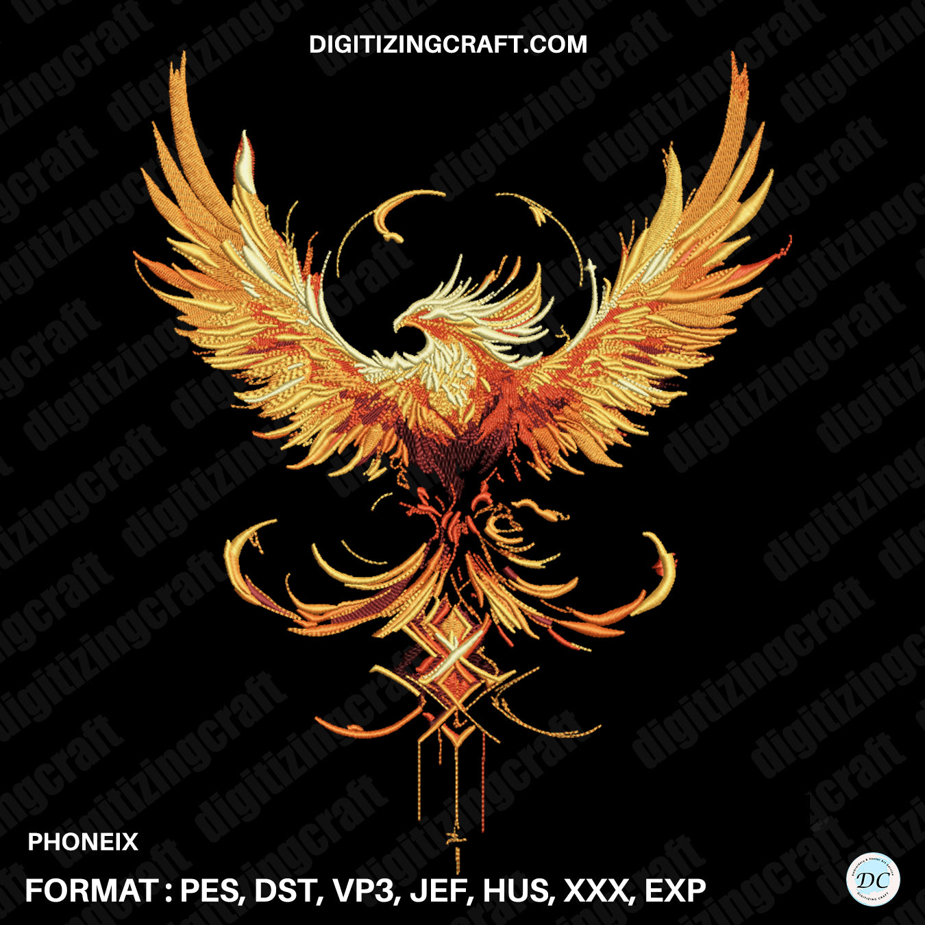 Phoneix Embroidery design file – Digitizing Craft