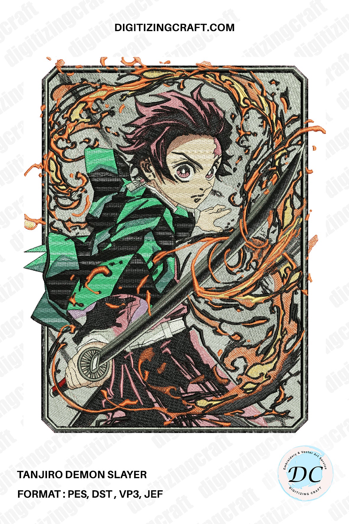 Tanjiro Demon Slayer Embroidery Design – Digitizing Craft