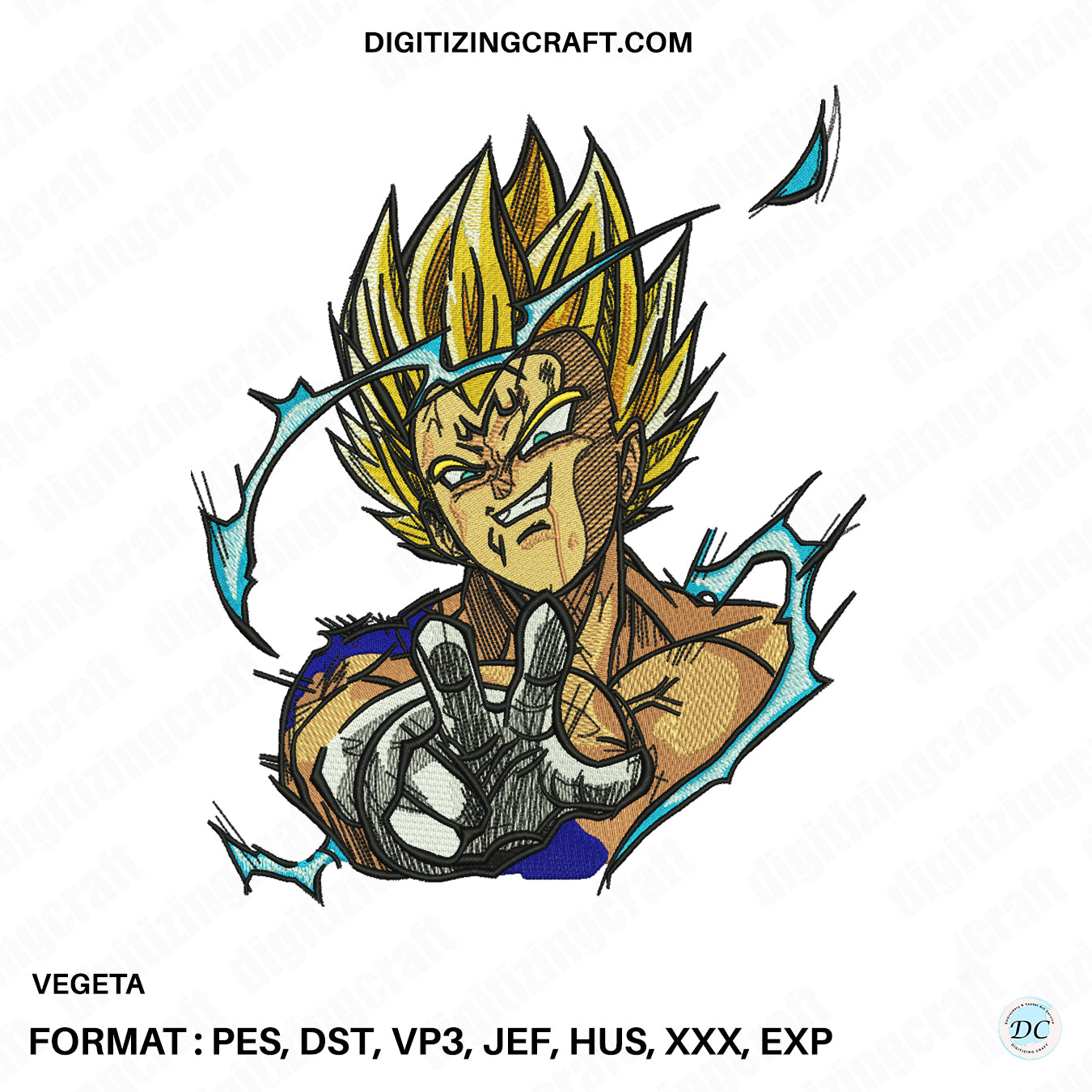 Vegeta Embroidery Design File – Digitizing Craft