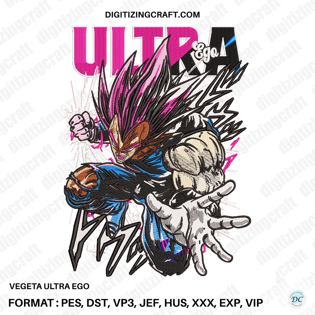 Vegeta Ultra Ego Embroidery design file – Digitizing Craft