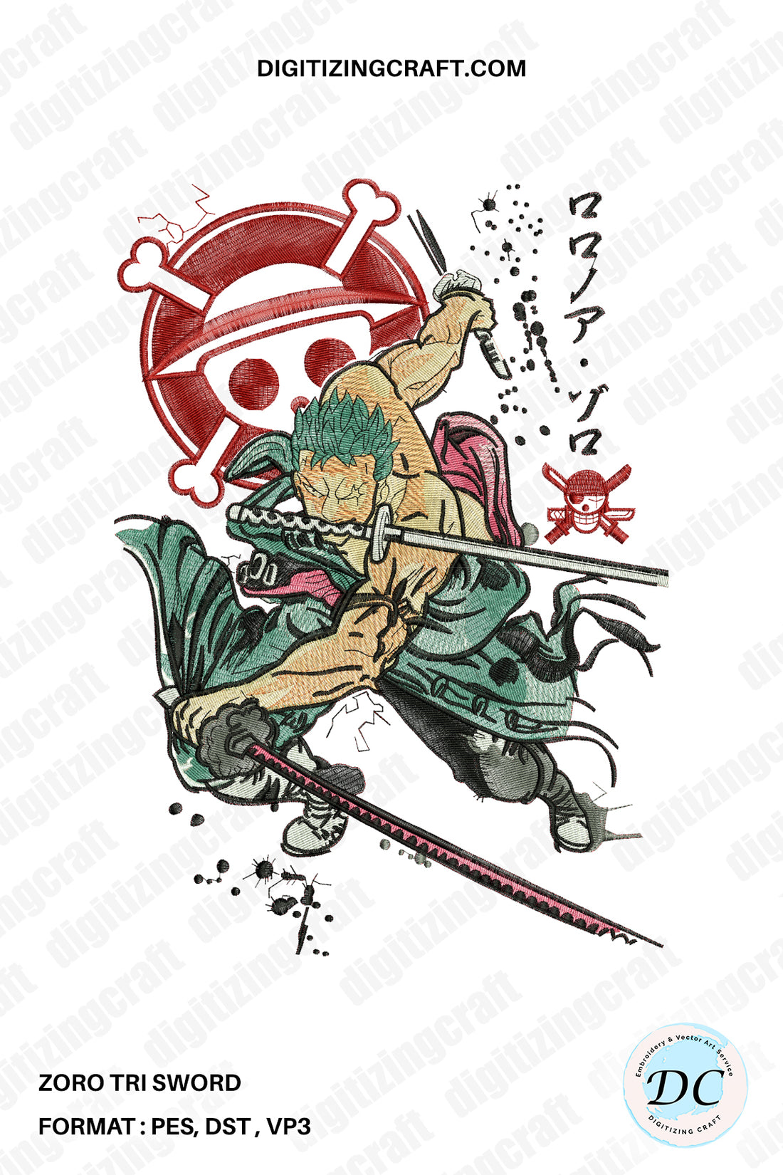 zoro three sword embroidery design file – Digitizing Craft